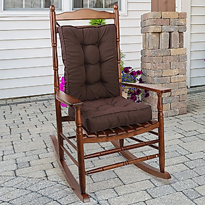 RACE LEAF Rocking Chair Cushion High Back, Non-Slip Patio Chair Cushions Set of Seat & Back Cushion with Ties for Indoor/Outdoor Rocker, Rocking Chair Pads with Memory Foam, Brown