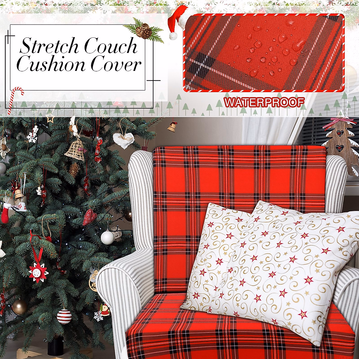 Newwiee 8Pcs Patio Cushion Covers Stretch Outdoor Cushion Cover Replacement for Patio Furniture Sofa Couch Slipcovers, Soft Flexibility Washable Furniture Protector(Waterproof Pure,Red, Green)