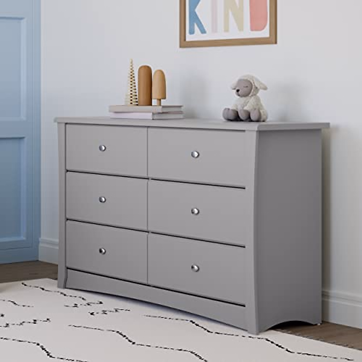 Storkcraft Crescent 6 Drawer Double Dresser (Pebble Gray) – GREENGUARD Gold Certified, For Nursery, Dresser, Kids Nursery Organizer, Chest of Drawers