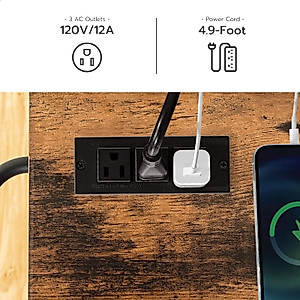 HOOBRO Kitchen Island with Power Outlet, Kitchen Storage Island with Spice Rack and Drawer, Rolling Kitchen Cart on Wheels, for Home, Kitchen and Dining Room, Rustic Brown and Black