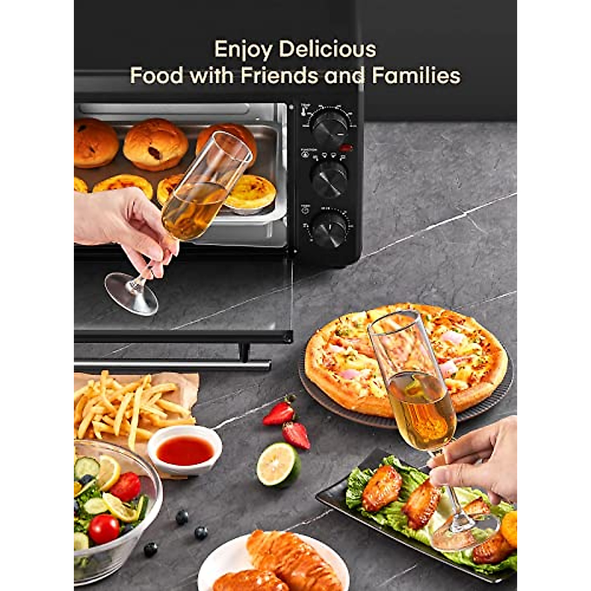 Toaster Oven, 6-Slice Toaster and Countertop Oven, Stainless Steel Multifunction Toaster Oven with Timer - Toast - Bake - Broil 1500 Watt Power Includes Baking Pan and Baking Rack, Black, 24QT