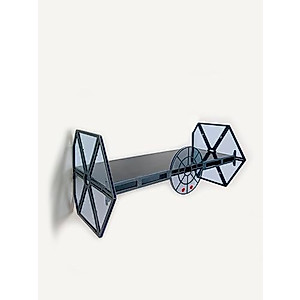 ThreeIslandsArt Tie Fighter Inspired Sci-Fi Wall Hanging with Functional Shelving: A Must-Have Star Wars Gifts for Adults Men and Women, Perfect Gaming Decor and Funko Pop Display