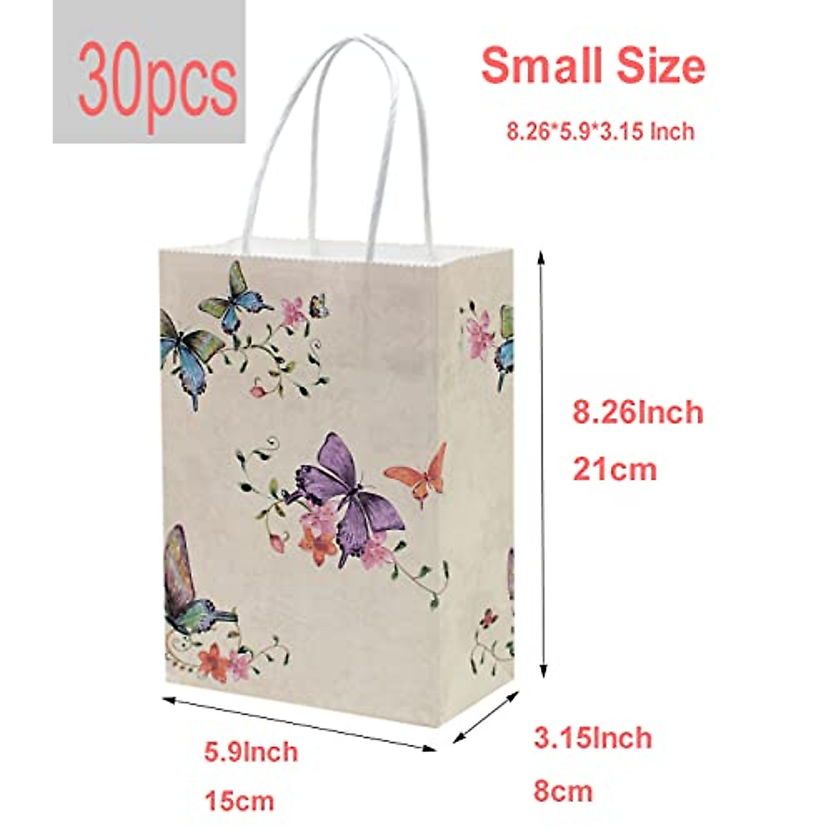 YYaaloa Gift Bags Kraft Paper Bags with Handle 8.26 x 5.9 x 3.15 inch Party Favor Bags for Baby Shower Kids Birthday Wedding Xmas Party Supplies (Pack of 30)