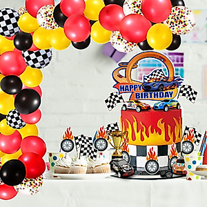 24PCS Race Car Happy Birthday Cake Decoration Race Car Cake Toppers Checkered Flag Themed Cake Decoration Race Car Themed Birthday Party Supplies Boy and Girl Cake Decoration