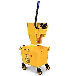 Byroce Commercial Mop Bucket, 26 Quart Capacity, Side Press Cleaning Wringer, Portable Trolley On Wheels, All-in-One Tandem Floor Cleaning Wavebrake, Ideal for Household, Commercial, Restaurant