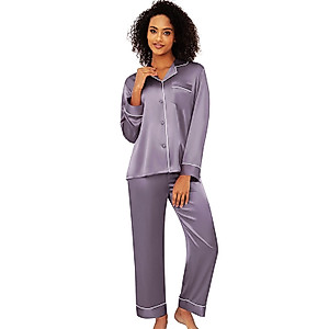 Lonxu Womens Silk Satin Pajamas Set Gray3XL Grey