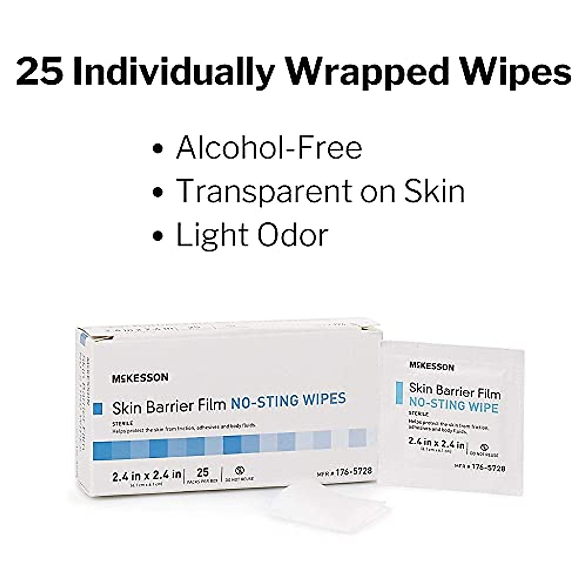 McKesson Skin Barrier Film, Sterile, No Sting Body Wipe, Individual Packet, 25 Wipes