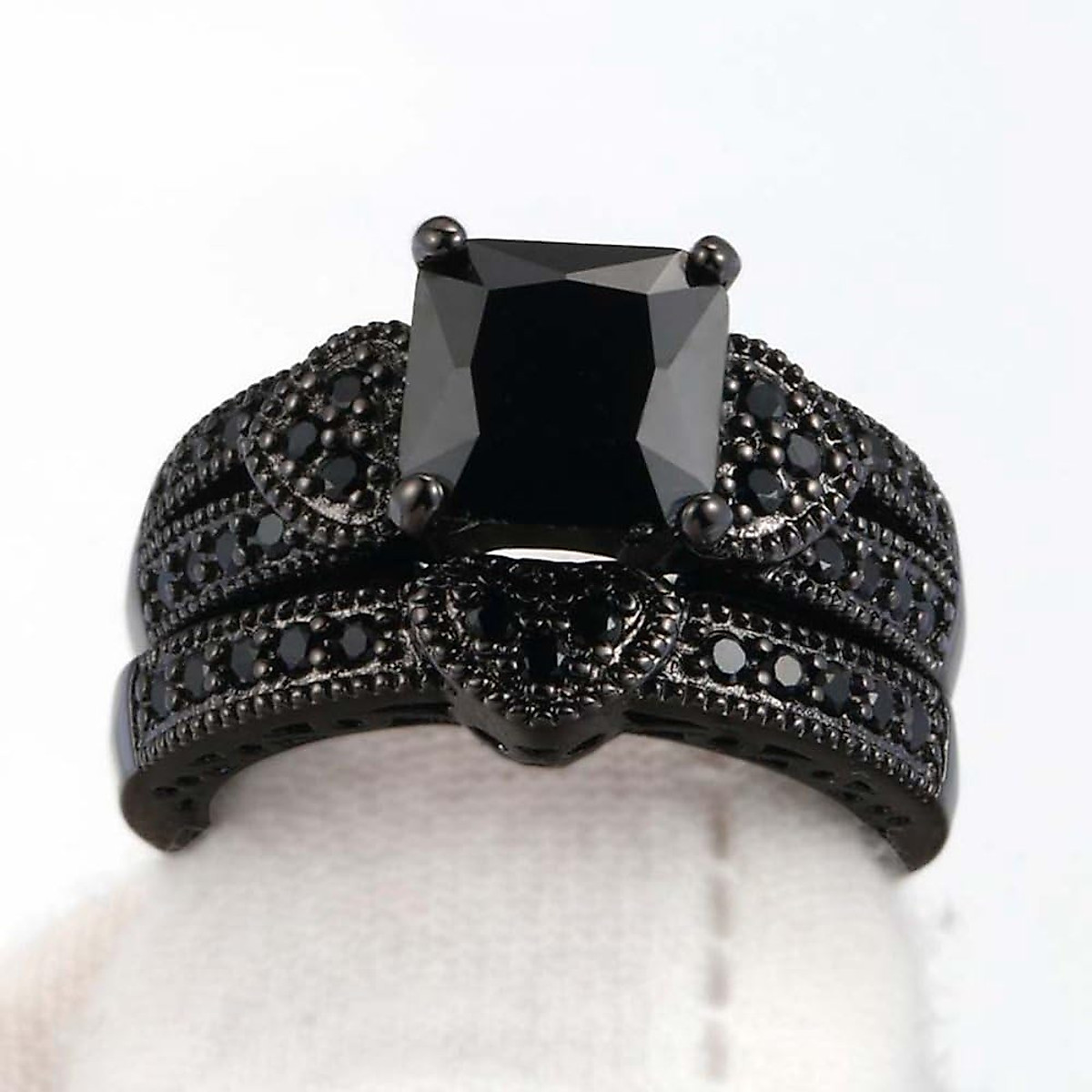 Couple Ring His Hers Women Black Gold Filled Cz Men Stainless Steel Bridal Sets Wedding Band