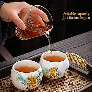 PARTYCART Sheep Fat Jade Ceramic Teacup, White Porcelain Teacup of Chinese Zodiac, Large 150ML Tea Cup for Household Use,Tiger