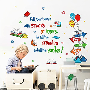 decalmile Colorful Inspirational Quotes Wall Decals Reading Books Letters Wall Stickers Classroom Kid Bedroom Playroom Wall Decor