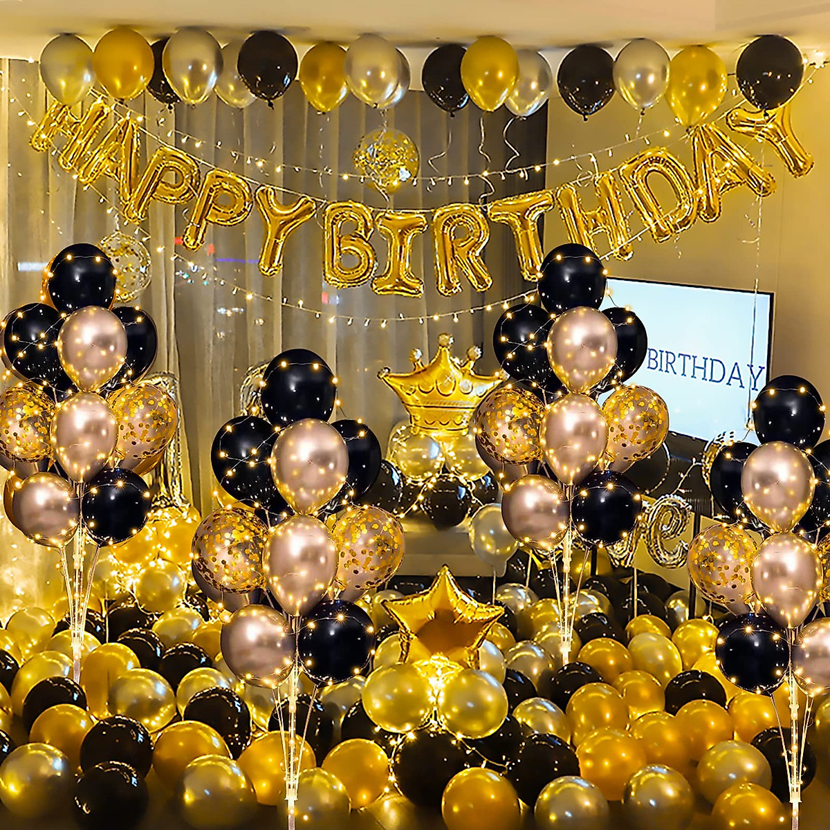 Balloon Centerpieces for Floor with String Light 2 Set Black Balloon Stand Kit Holder Decoration for Wedding Adult Birthday Party Men Bachelor Party