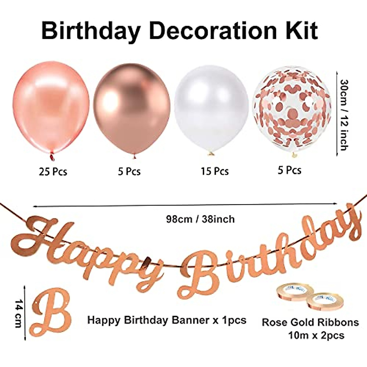 Rose Gold Birthday Party Balloons, 50pcs12 Inch Birthday Balloons Rose Gold White Confetti Balloons For Girls Birthday Party decorations