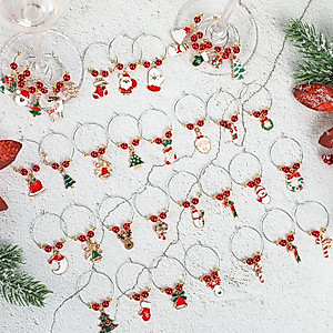 Hicarer 36 Pieces Christmas Wine Charms Wine Glass Markers Holiday Stem Glass Charms Drink Identifier for Birthday Wedding Anniversary Thanksgiving Parties
