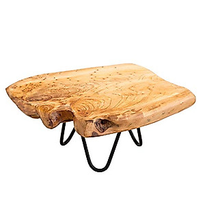 TJ Global Natural Edge Wooden Stand with Hairpin Legs for Displaying Cakes, Plants, Candles, Decor (L9 x W8.5 x H4)