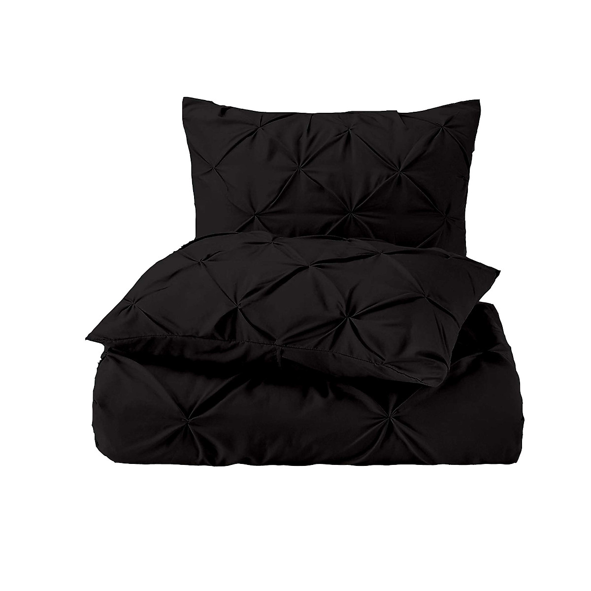 Astroo Linen Designer Pinch Pleated 5 Piece Duvet Cover Set with Zipper and Corner Ties 100% Pure Cotton 800 Thread Count Comforter/Quilt Cover (King/California King Size, Black)