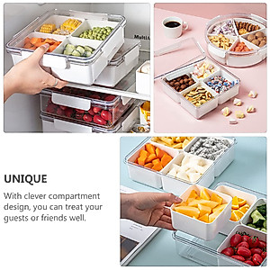 Yardwe Sealed Box with lid，1PC Reusable Snack Container with 4 Compartment Dispenser and Lid,Plastic Organizer(Square Tray)