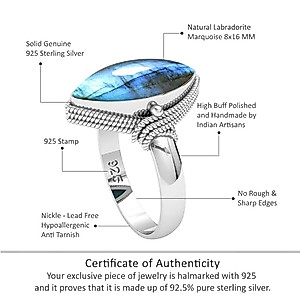 JEWELOPORIUM 925 Silver Ring for Women Gray Genuine Labradorite Stone Fashion Silver Ring Size 12.5 Wedding Gift Boho Jewelry