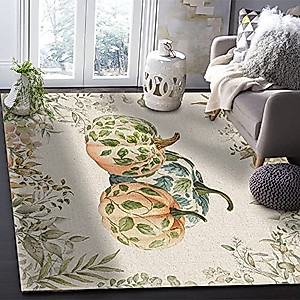 OComster Thanksgiving Rectangle Shape Large Area Rugs - 2 x 3 Feet Leaf Paint Pumpkin Eucalyptus Leaves Burlap Fall - (Non-Woven + Rubber) Low File Floor Mat