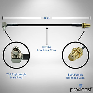 Proxicast 12 inch TS9 to SMA Female External Antenna Adapter Cable Pigtail for 4G/5G Modems, Hotspots & Routers - Nighthawk M6/MR6500, M5/MR5100, M1/MR1100, Jetpack 8800L, 7730L (ANT-104-TS9-2PK)