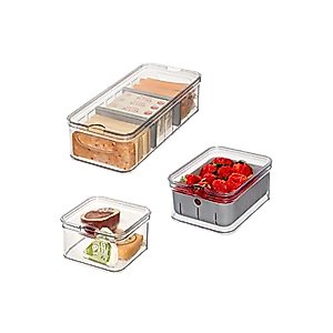 iDesign The Spruce 3-Piece Plastic Refrigerator Organizer Bin Set with Lids, Clear/Gray
