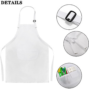 DEAYOU 12 Pack Children Apron Adjustable, White Child Apron with Pocket, Child Painting Chef Apron, Small Plain Bib Aprons for Girl, Boy, Kids, Youth, Cooking, Baking, Kitchen, Art and Crafts Making