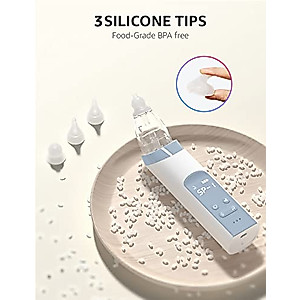 GROWNSY Nasal Aspirator for Baby, Electric Nose Aspirator for Toddler, Baby Nose Sucker, Automatic Nose Cleaner with 3 Silicone Tips, Adjustable Suctions, Music and Light Soothing Function (Blue)