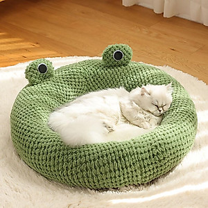 Dog Bed Cute Frog Pet Bed Comfortable Cozy Frog Plush Pet Beds for Small, Medium Dogs and Cats, Soft Funny Cute Plush Dog Beds, Fluffy Dog Beds with Non-Slip Bottom (19.7in, A)