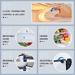 IsEasy 4.4 Cu.Ft Mini Fridge with Freezer, Single Door Small Refrigerator, 5 Settings Adjustable Thermostat, Low noise, Energy-efficient, Compact Refrigerator for Dorm, Office, Bedroom