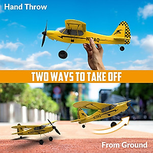VOLANTEXRC RC Plane Trainer Sport Cub 3CH Remote Control Airplane with Prop Saver, 6-Axis Gyro Stabilizer & 3 Modes to Fly, Radio Controlled Aircraft RTF for Beginners, Kids and Adults (400mm,Yellow)