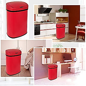Kitchen Trash Can 13 Gallon,Stainless Steel Trash Can Touchless Garbage Can Large Trash Bin for Kitchen,Bathroom,Restroom,Office Automatic Garbage Bin,Red