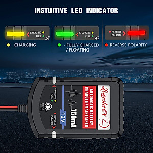 [4-Pack] LEICESTERCN Automatic Trickle Battery Charger Maintainer 12V 750mA Smart Float Charger for Car Motorcycle Lawn Mower Tractor Boat SLA ATV Wet AGM Gel Cell Lead Acid Batteries