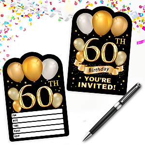 Simimi art 30 Gold Glitter 60th Birthday Party Invitations cards with Envelopes