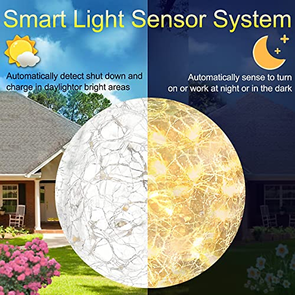 Solar Lights Outdoor, 2 Pack 40 LED Cracked Glass Solar Garden Lights, Waterproof Solar Ground Lights for Yard, Patio, Walkway, Lawn, Pathway, Solar Outdoor Decorative Lights (4.7 Inch, Warm White)
