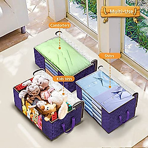 Closet Organizers and Storage, Collapsible Storage Bins, Under Bed Storage Containers with Clear Window, Reinforced Handles, Thick Fabric for Clothing, Comforter, Bedding, Sweater, Pillow, Blanket Storage Bags 6 Pack (Navy Blue) Contains 49L/84L/105L