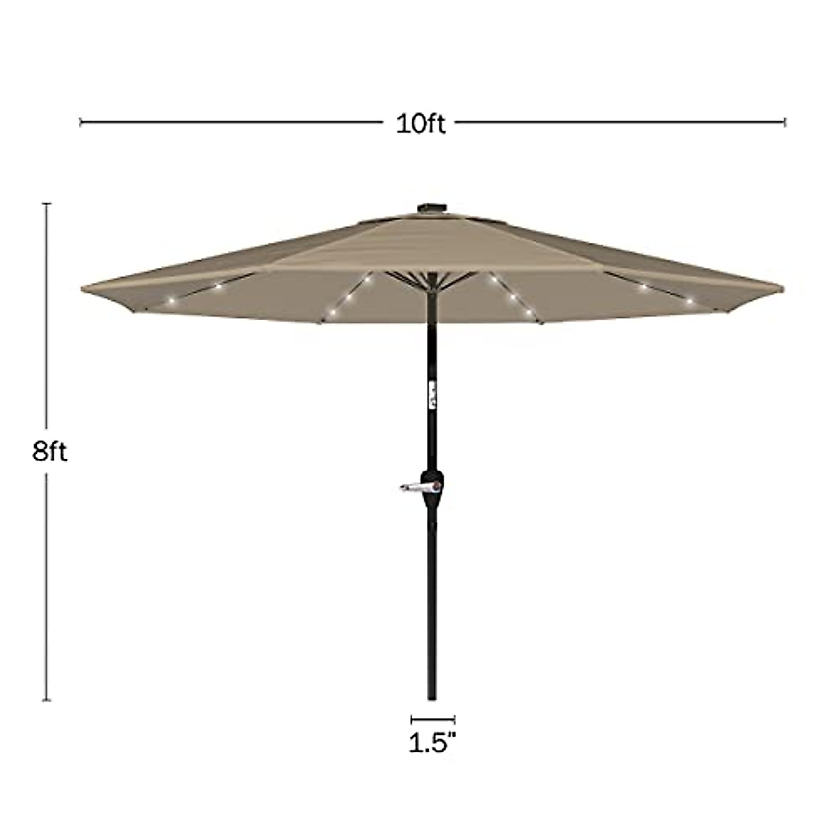 Pure Garden 50-LG1175 Patio Umbrella – 10 Foot Pool and Deck Shade with Solar Powered LED Lights Crank Tilt and Fade Resistant, UV Protection Canopy (Sand), feet