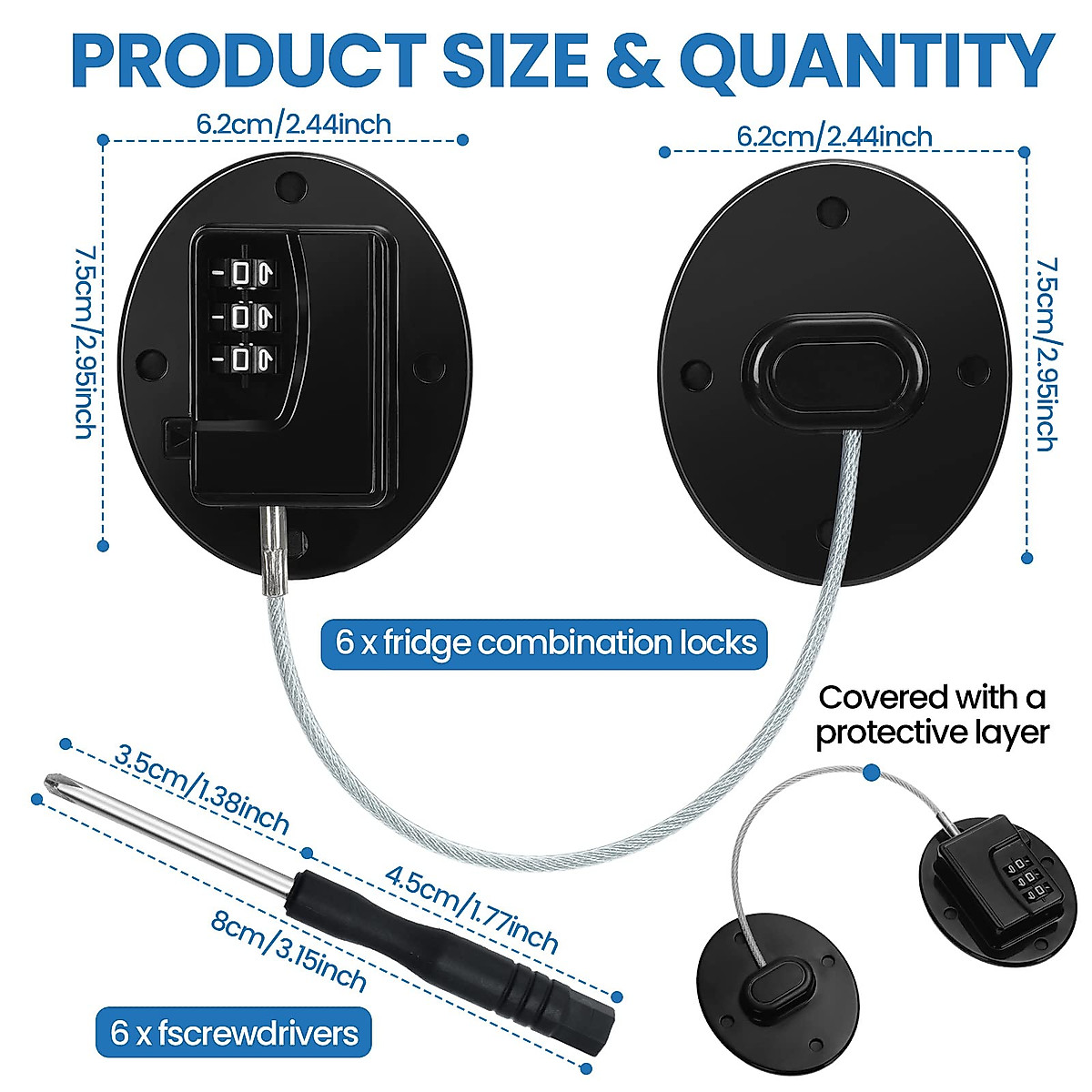 Hoteam 6 Pcs Cabinet Locks with Combination Fridge Lock Combo Child Safety Combination Lock with Screwdrivers Refrigerator Lock Child Proof Cabinet for Kid Windows Closets Drawers Refrigerator (Black)
