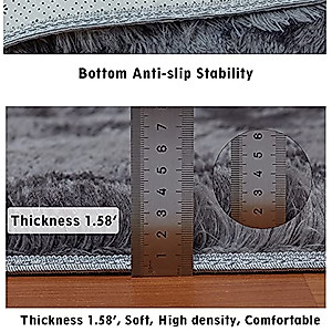 Area Rug for Living Room, Faux Fur Shag Rug for Bedroom Home detor, Non-Slip Nursery Rugs for Kids Room, Baby Room, Girls Room, Modern Indoor Floor Carpets (6x9ft, Black Grey)