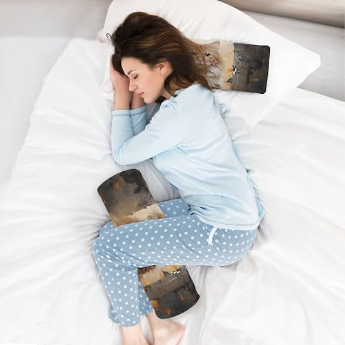 xigua Cat Neck Roll Pillow for Neck Relief with Removable Washable Cover - Memory Foam Round Cylinder Bolster, Ergonomically Designed for Head, Neck, Back, and Legs