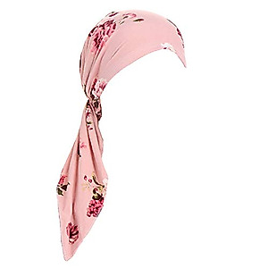 Fxhixiy Pre-Tied Bandana Turban Hat Chemo Cancer Headscarf Headwraps Headwear for Women Hair Cover Hat (Pink Flower)
