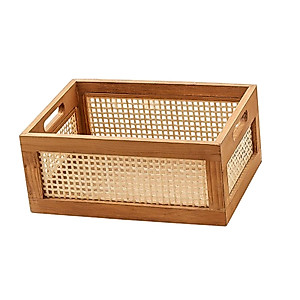 MagiDeal Wood Storage Basket Home Organization Decorative Vintage Desktop Frame Case Drawer Storage Box for Stationery Household Cosmetic Closet Snack, 35cmx24cmx15cm
