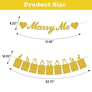 Marriage Proposal Decorations,Gold Marry Me Banner and Photo Banner with Picture Card Frames for Marriage Proposal Ideas Wedding Proposal Decorations.(Gold Glitter)