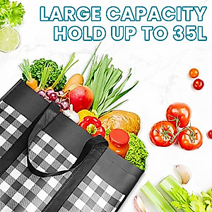 WOWBOX Reusable Grocery Bags,4-Pack, Foldable Reusable Shopping Tote Bags bulk with Reinforced Handles,Large Storage Bags with Water Resistant Coating for Groceries,Multipurpose,Black-White