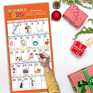 RED EMBER Every Day's An Amazing Holiday 2023 Hangable Monthly Wall Calendar | 12" x 24" Open | Kids Fun Funny | Perfect for Schools Teachers Classrooms | Big Grid Planners for Office