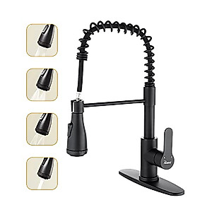 PHASAT Kitchen Faucet with Pull Down Sprayer High ArcSpring Kitchen Sink Faucet 4 Function Single Handle Mixer Tap,Matte Black,PU1H01