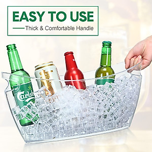 3 Pcs 5.5 Liter Clear Ice Bucket for Parties Clear Acrylic Champagne Bucket Beverage Tub Beverage Chiller Bin with Easy to Carry Handles for Wine Champagne Drink Party, Fits 3 Wine or 5 Beer Bottles