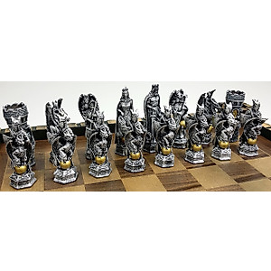 HPL King Arthur Camelot Knights Medieval Times Dragon Fantasy Chess Set W Castle Board 17"