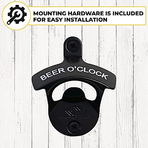 Bottle Opener Wall Mounted - Beer O'Clock Design Bottle Opener - Cool & Funny Wall Bottle Opener - Perfect for Men, Your Dad or Boyfriend & Beer Lovers - Durable Black Wall Mounted Beer Accessories