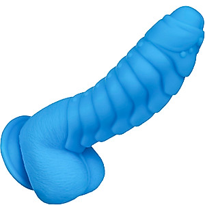 LZYAA Realistic Dildo, Liquid Silicone Material No Any Smell Adult Sex Toys Penis, Strong Suction Cup for Hand-Free 2 Balls G-Spot Vaginal Discreet Package(Blue)