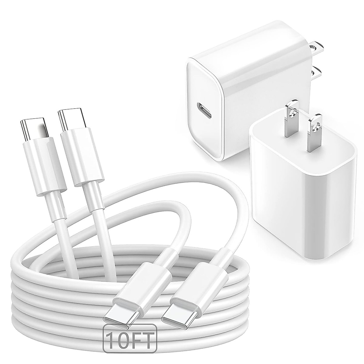 EzonEZoff 2Pack 20W Fast Charger Charging with 10ft Type C to C Cable Compatible for IPhone 15/Pro Max/iPad Pro 12.9/11 inch 22/21/20/18,iPad Air 5th