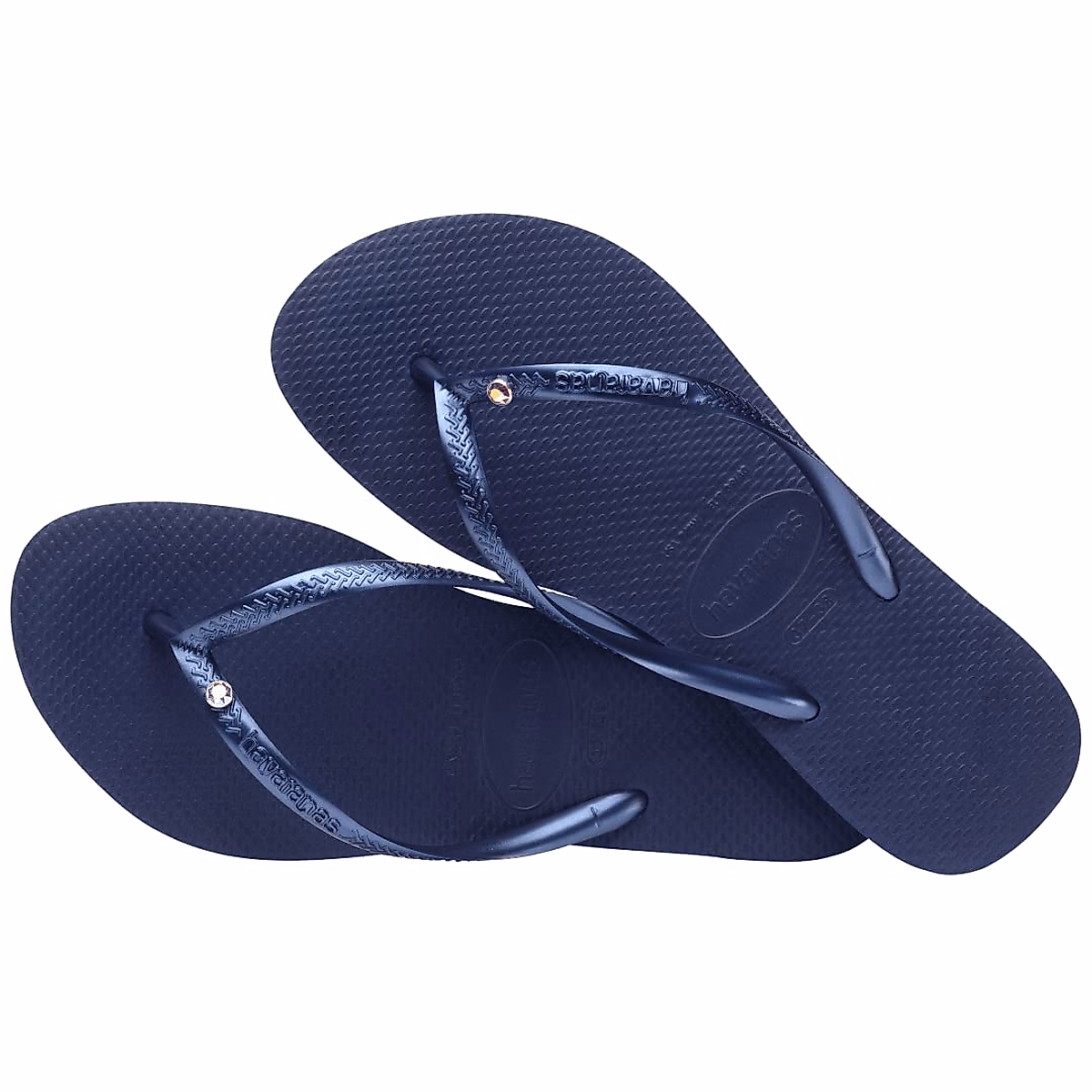 Havaianas Women's Slim Crystal SW II Flip Flops - Swarovski Crystal Embellishment - Navy Blue, 9-10